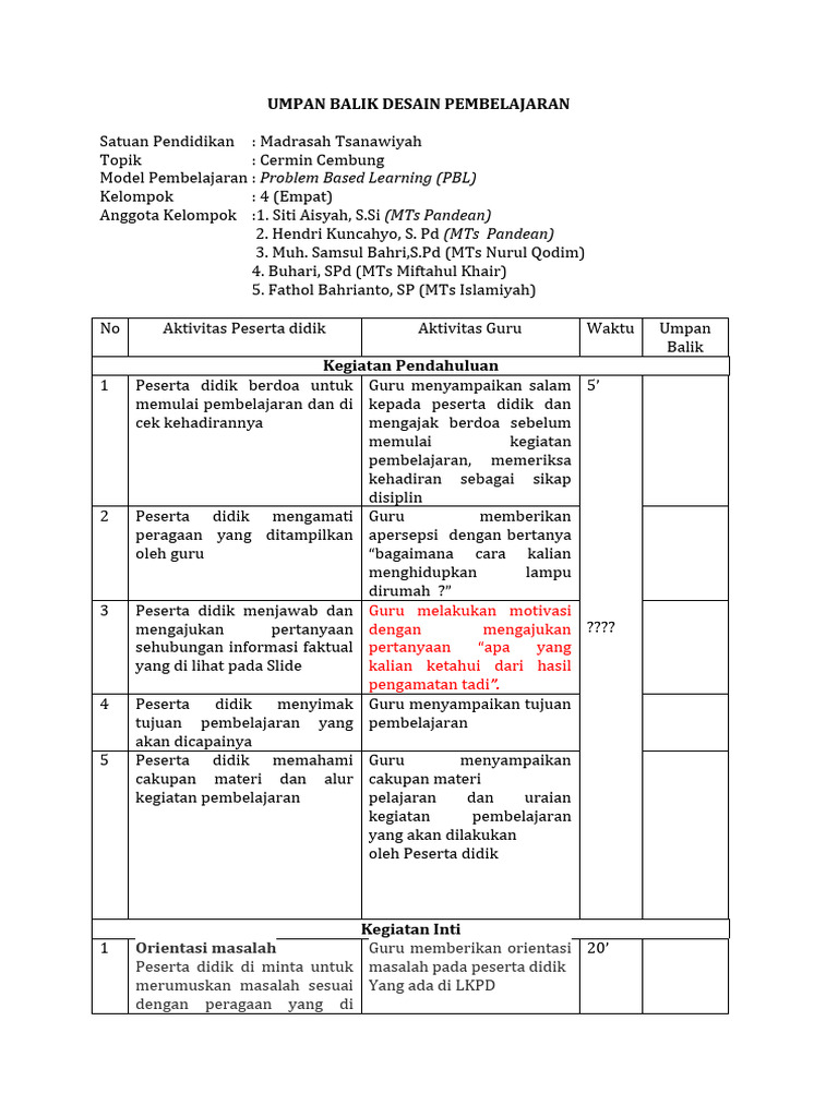 'DESAIN PEMBELAJARAN IPA PBL Listrik Dinamis | PDF