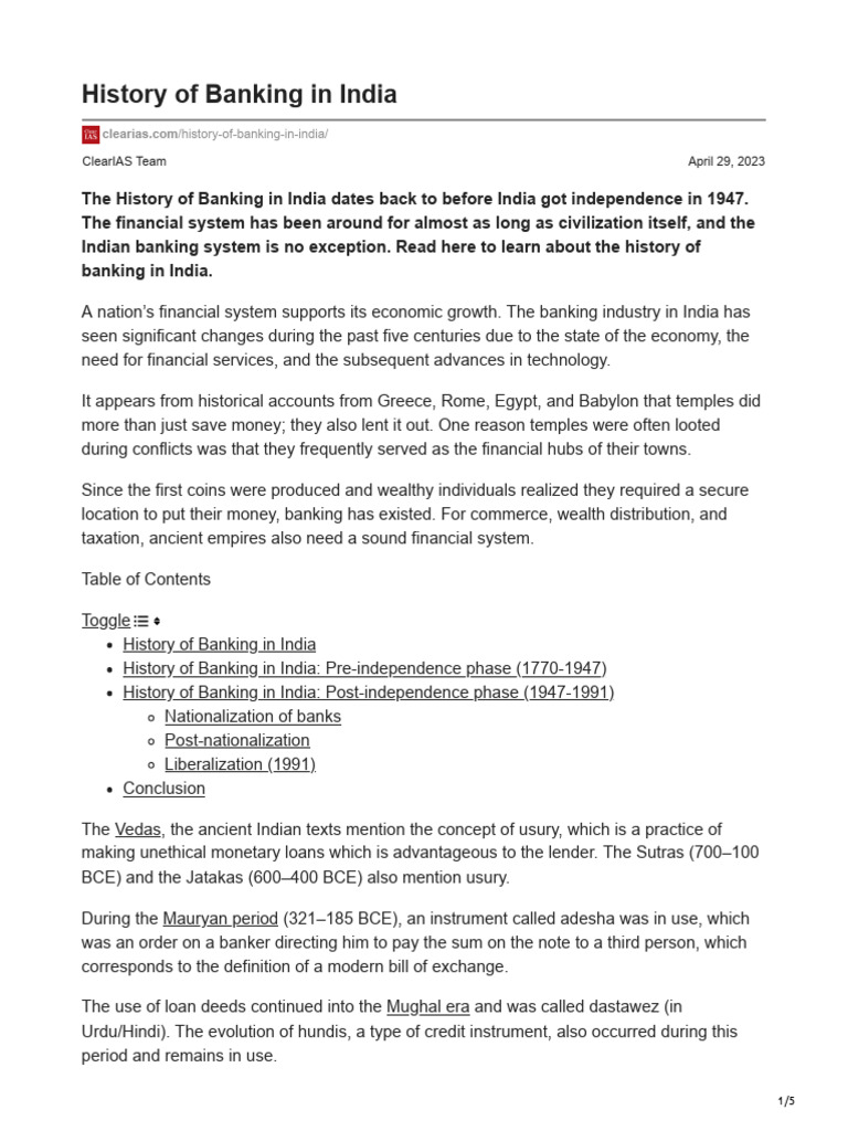 Evolution of Banking in India | PDF | Economies | Financial Services ...