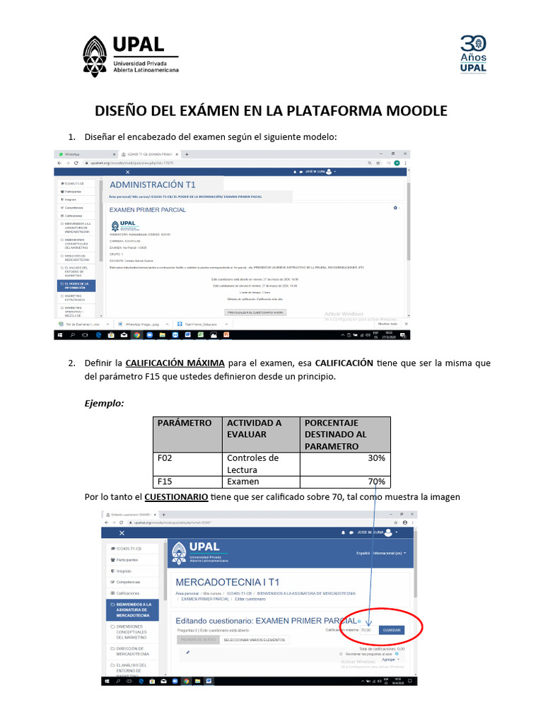 Instructivo y Procedimiento_Exa. Plat. Moodle_v2 | PDF | Moodle | Microsoft Excel