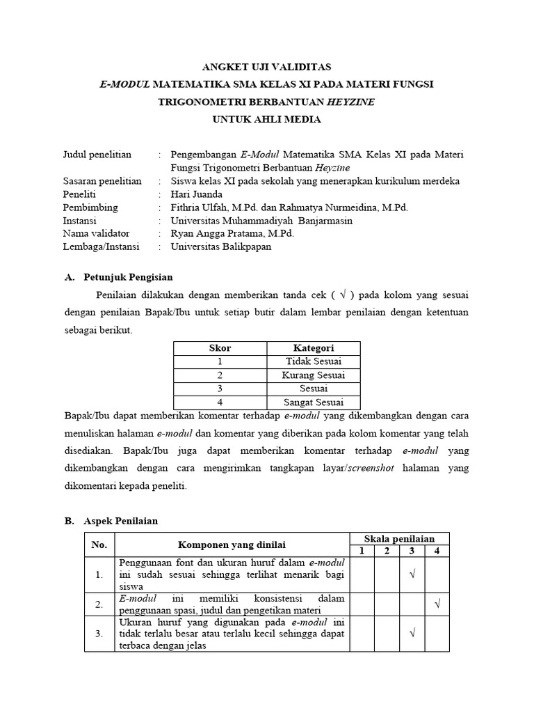 Uji Validitas E-Modul Matematika SMA | PDF