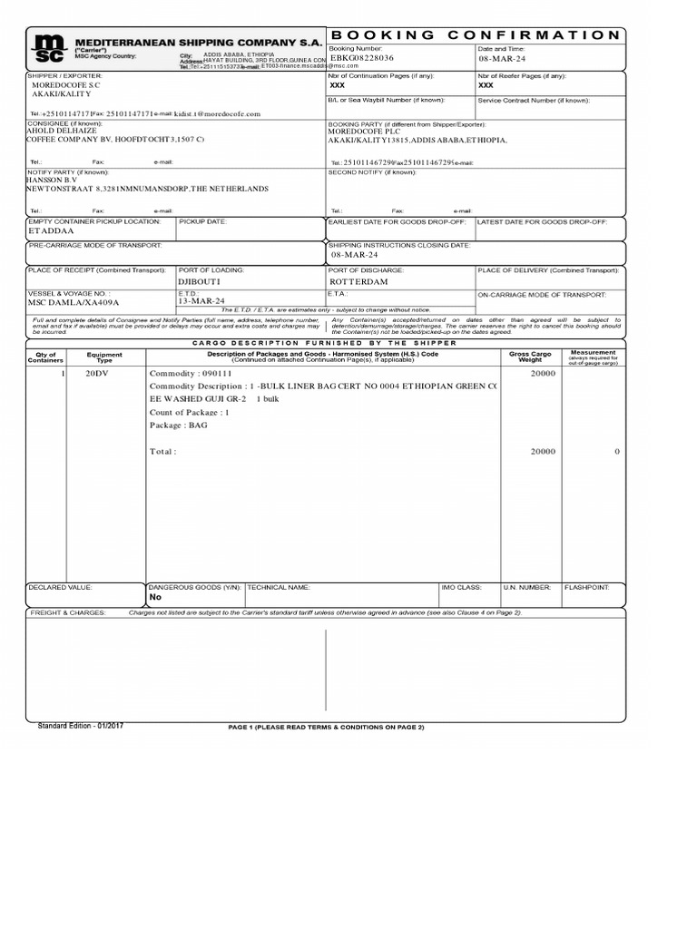 Booking Confernfrmation Ebkg08228036 | PDF | Cargo | Business Law
