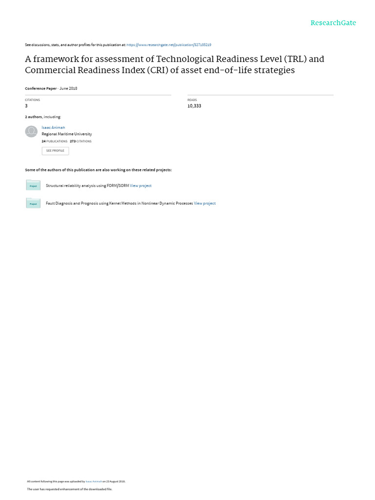 A framework for assessment of Technological Readiness Level (TRL) and ...