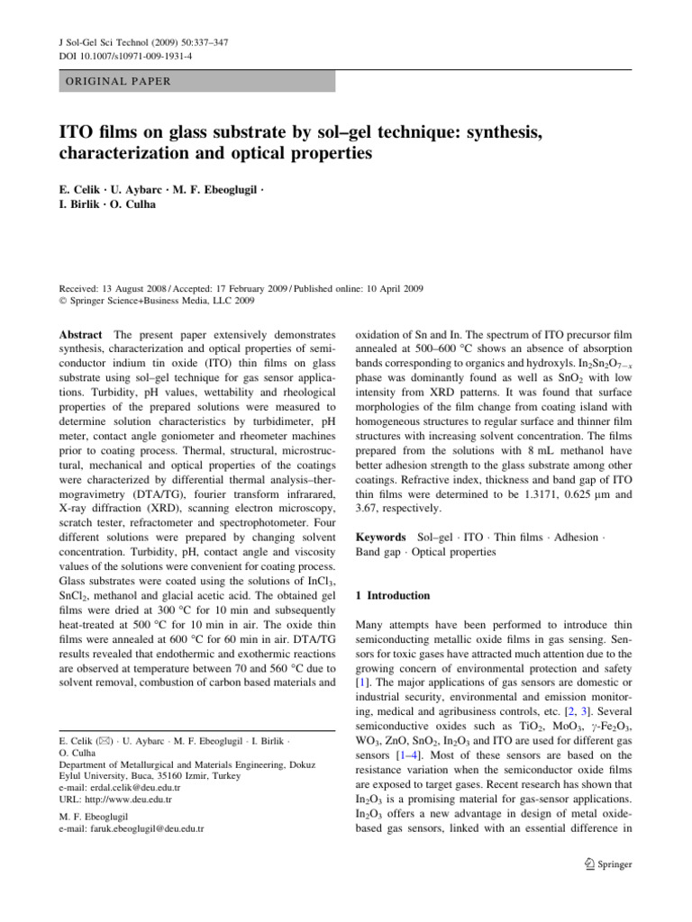ITO Films On Glass Substrate by Sol-Gel Technique: Synthesis, Characterization and Optical ...