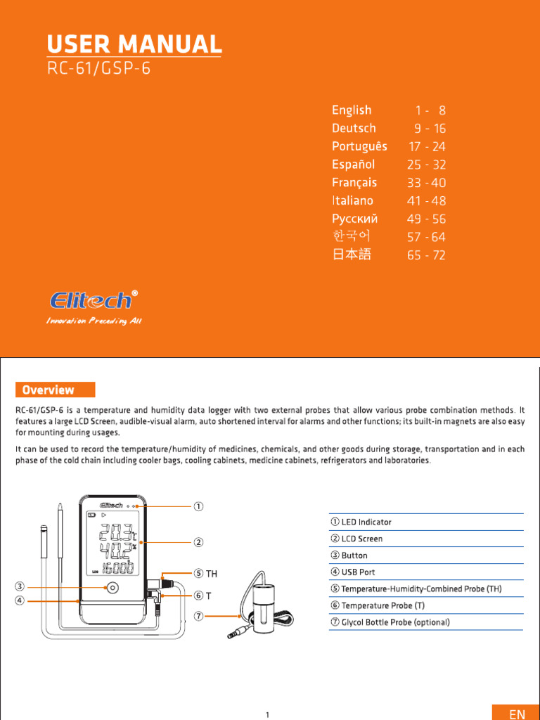 Elitech GSP-6 Temperature Recorder User Manual | PDF