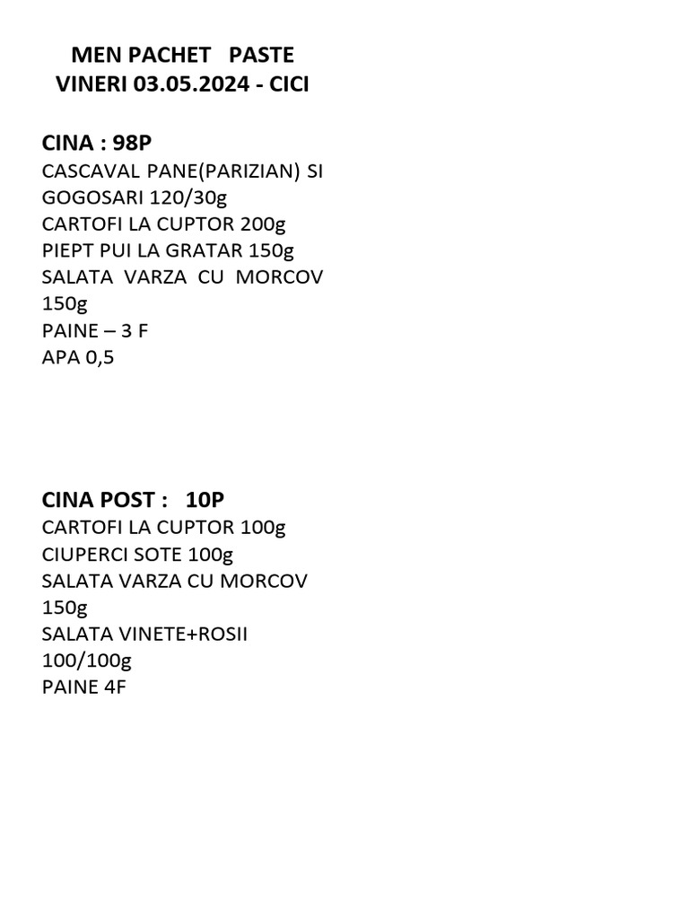 Menu for Easter Celebration 2024 | PDF | Cooking, Food & Wine