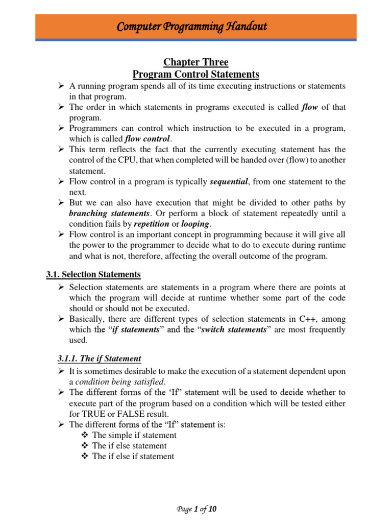 Computer Programming Chapter Three Handout | PDF | Control Flow ... Computer Programming Chapter Three Handout | PDF | Control Flow ...