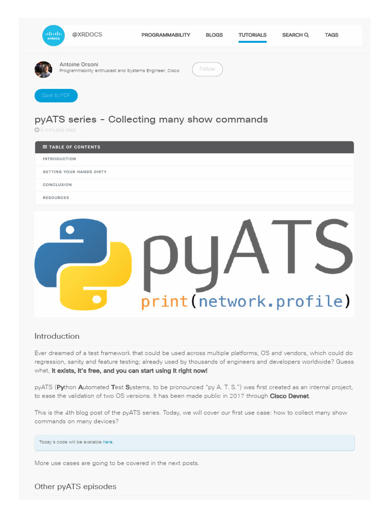 Xrdocs Io Programmability Tutorials Pyats Series Collecting Many Show Commands | PDF | Internet ...