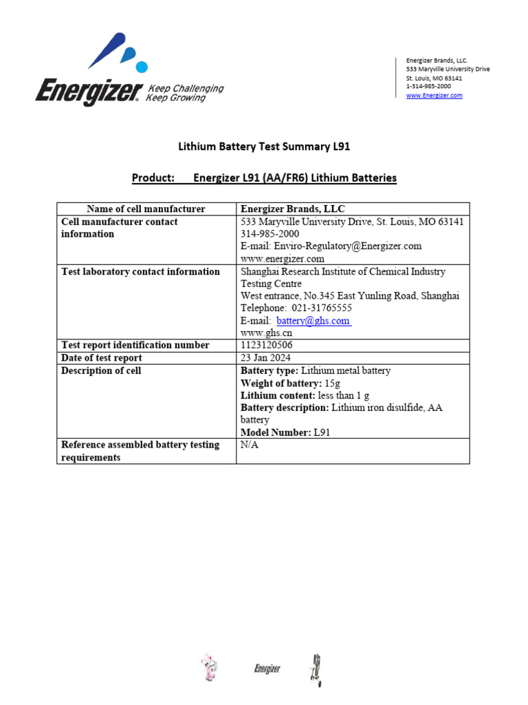L91 Lithium Battery Test Summary | PDF | Lithium Ion Battery | Battery ...