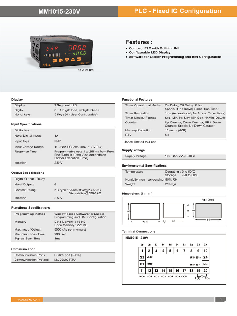 MM1015-230V Datasheet | PDF | Programmable Logic Controller | Timer