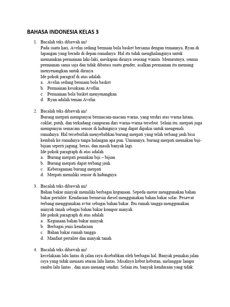 Soal Bhs Ind Kelas 3 (Jes) | PDF | Griya & Taman