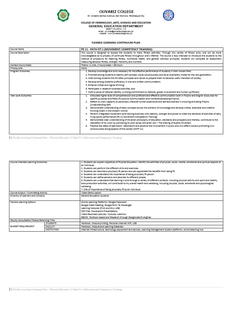 Pe 11 - Path-Fit 1 | PDF | Educational Technology | Learning