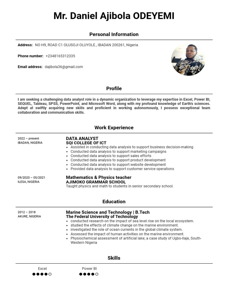 (FREE COPY) (FREE COPY) Daniel Ajibola ODEYEMI Resume | PDF | Computers