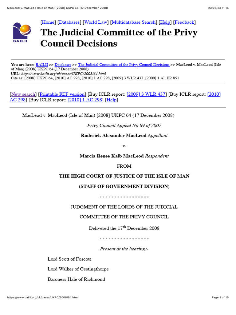 Legal Analysis: MacLeod v. MacLeod | PDF | Private Law | Common Law