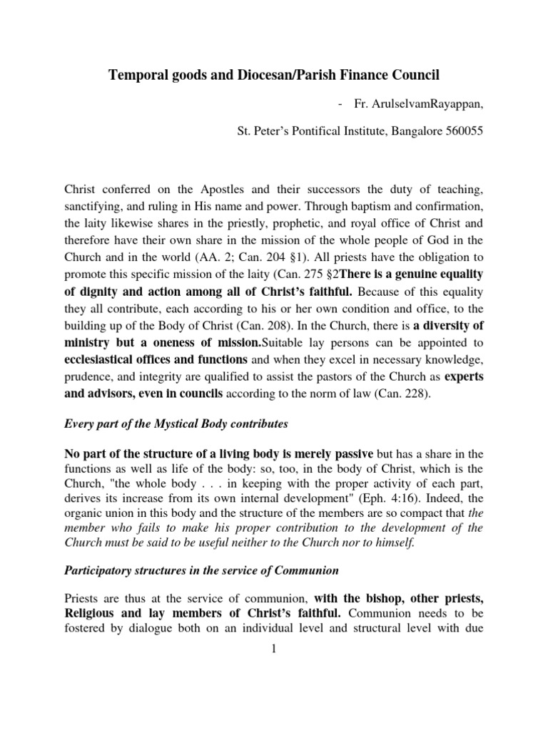 Temporal Goods and Structures of Participation in The Church | PDF ...