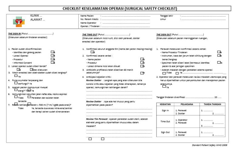 Checklist Keselamatan Operasi Pasien | PDF