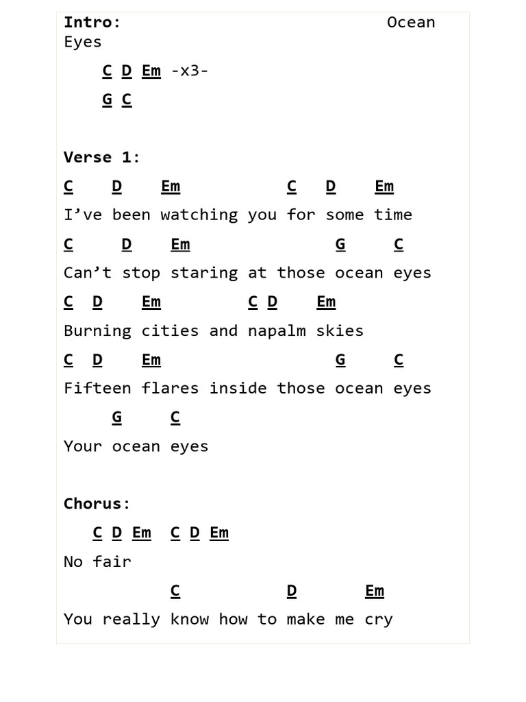 Ocean Eyes Lyrics | PDF | Song Structure | Songs