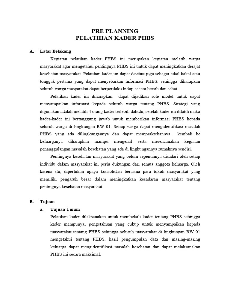 Pre Planning Phbs | PDF