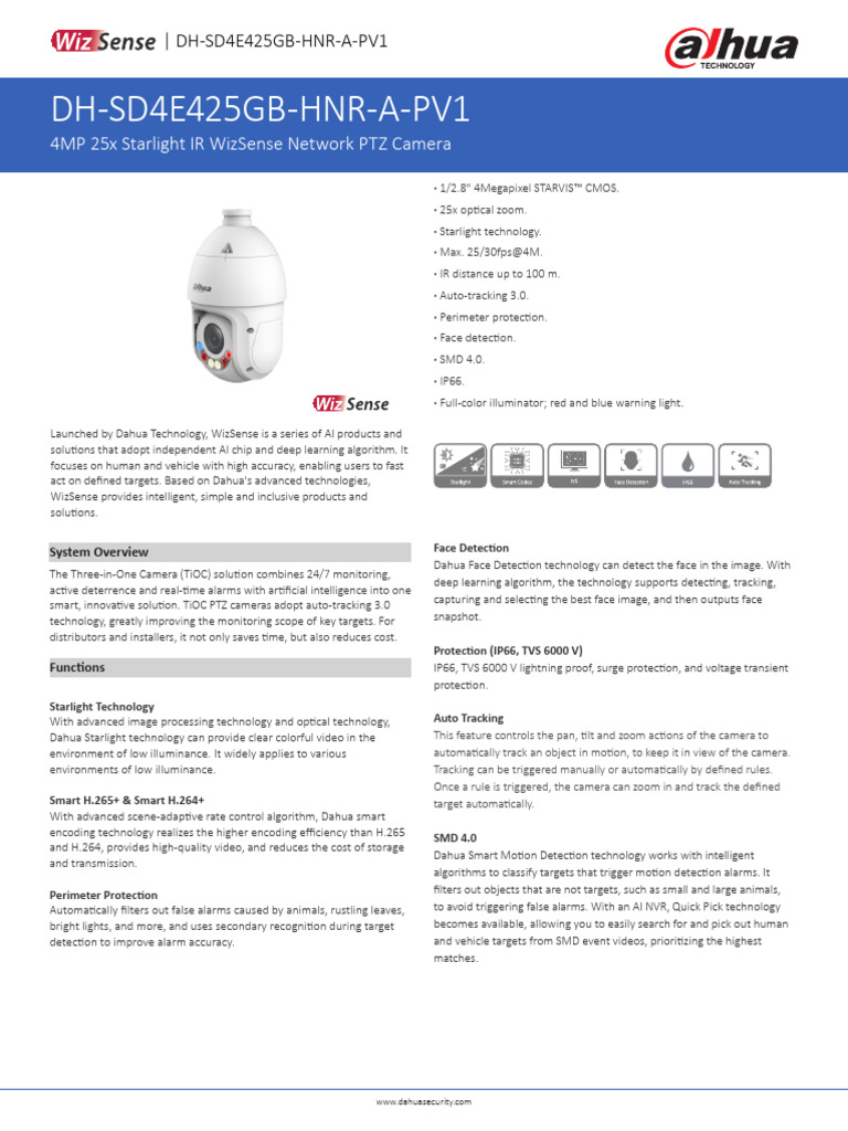 SD4E425GB-HNR-A-PV1 S0 Datasheet 20240327 | PDF | Camera | Artificial Intelligence