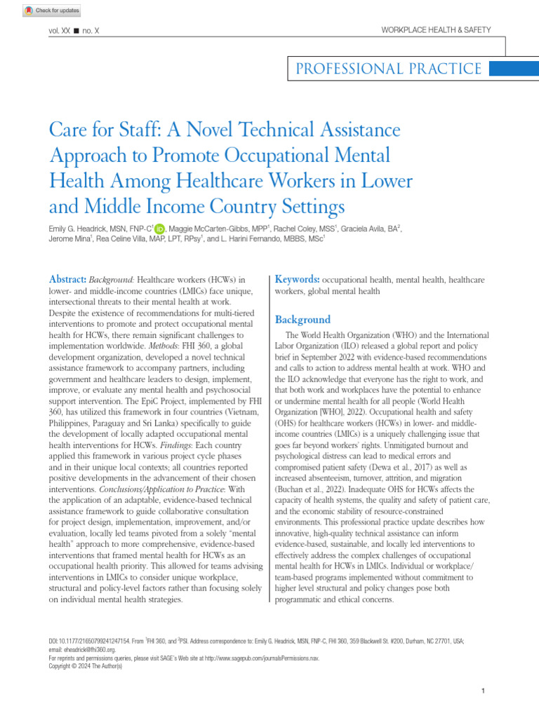 Headrick Et Al 2024 Care For Staff A Novel Technical Assistance ...