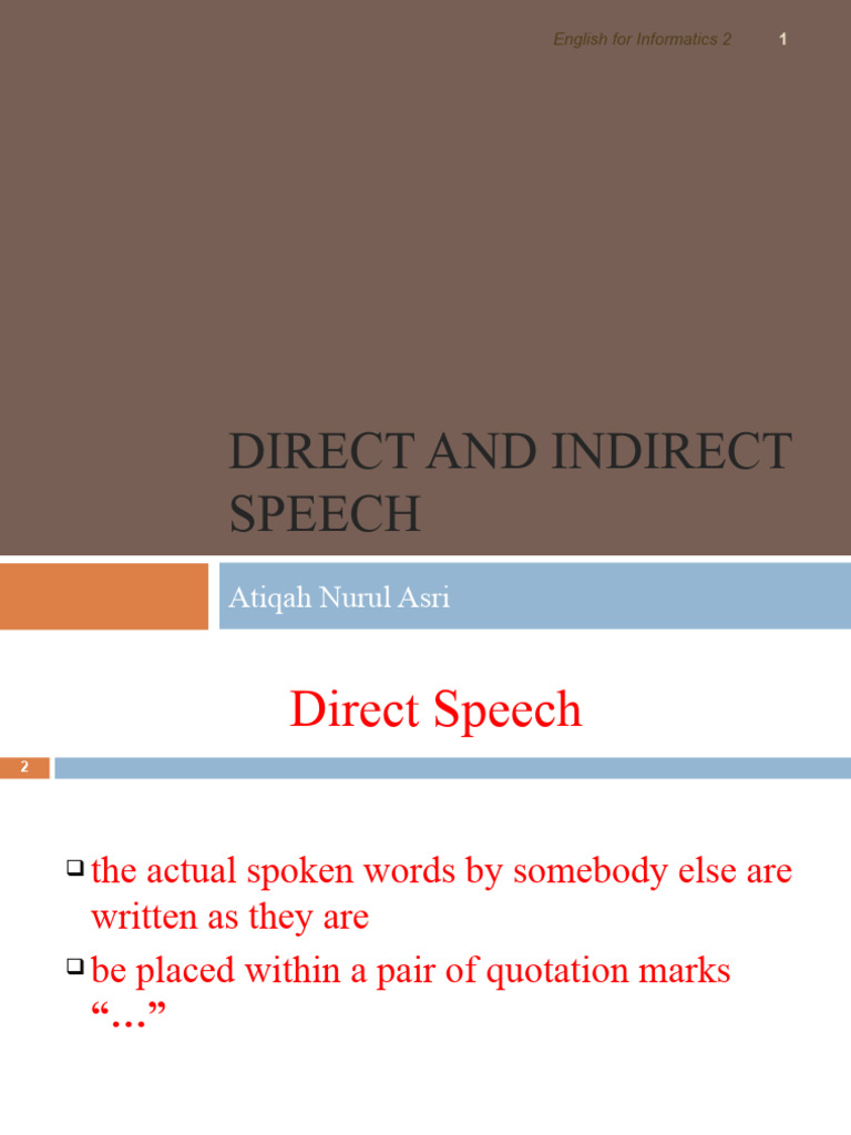 Direct and Indirect Speech | PDF | Semantics | Semantic Units