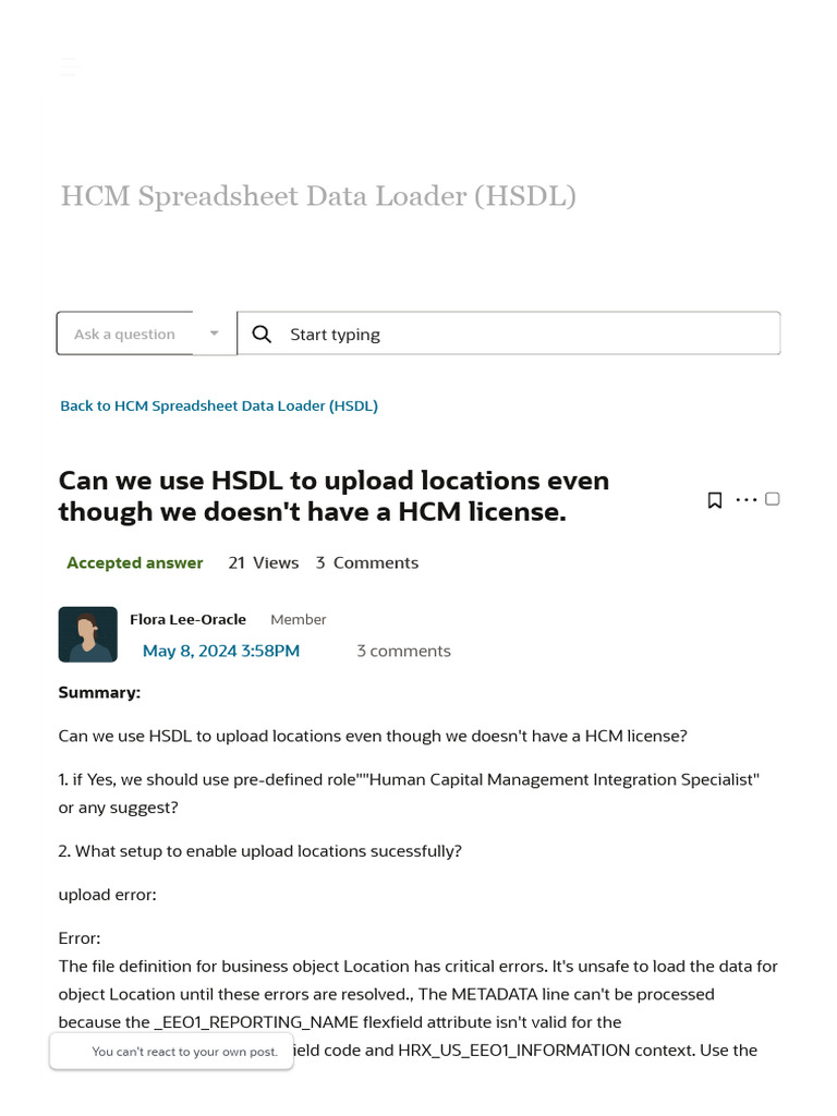 Can We Use Hsdl To Upload Locations Even Though We Doesn T Have A Hcm License Cloud Customer