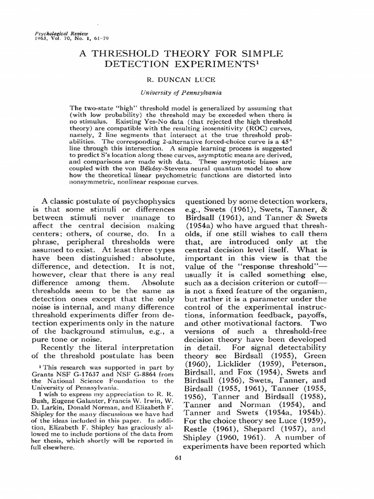 Luce Psychological Review 1963 | PDF | Psychophysics | Experiment