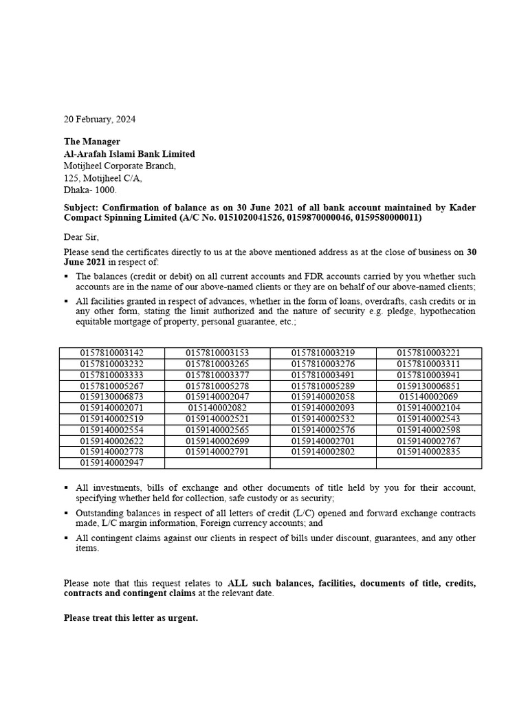 Bank Confirmation Letter 2021 | PDF | Banks | Transaction Account