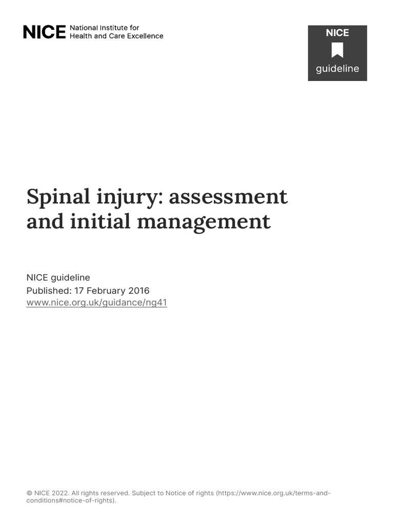 NICE Gudelines Spinal Injury Assessment and Initial Management ...