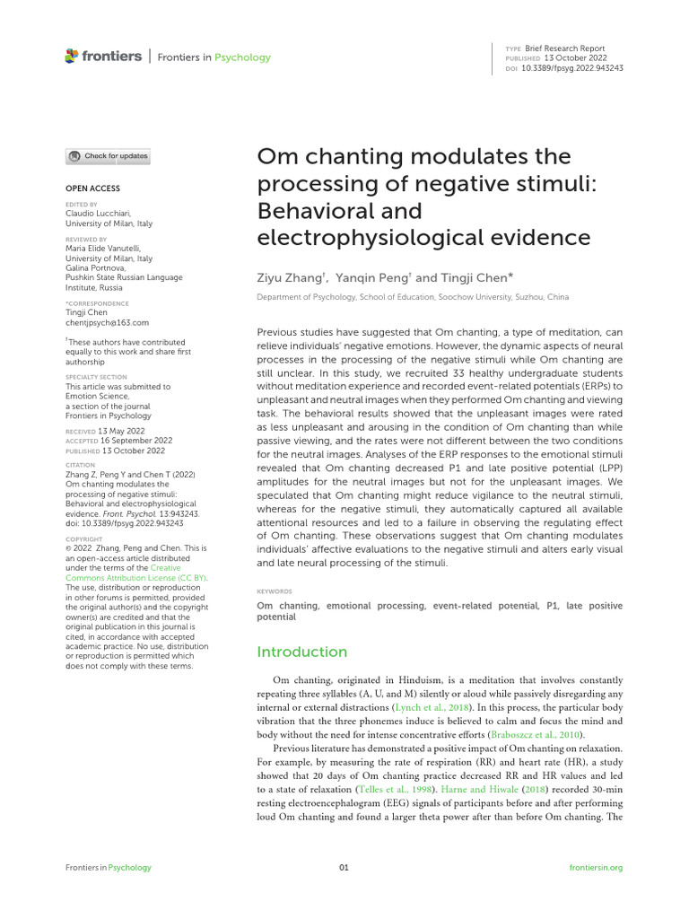 Om Chanting Modulates The Processing of Negative Stimuli | PDF | Affect ...