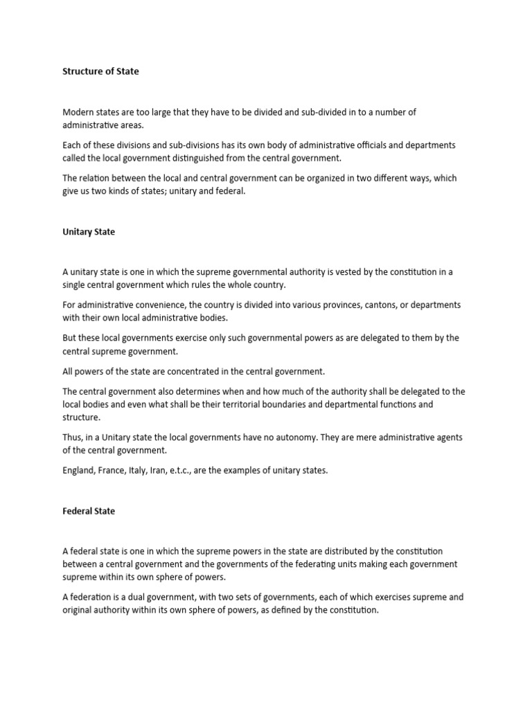 Structure of State | PDF | Federation | Federalism