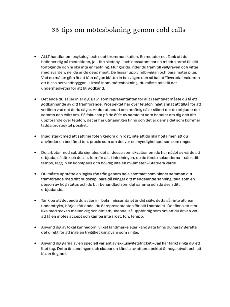 35 Tips När Du Bokar Kallt | PDF