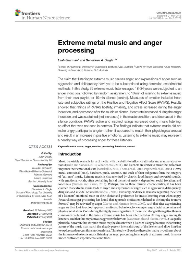 Extreme Metal Music and Anger Processing | PDF | Anger | Mental Health