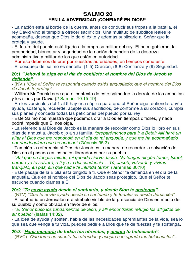 Salmo 20: Confianza en la Adversidad | PDF | Libros de la Biblia hebrea ...