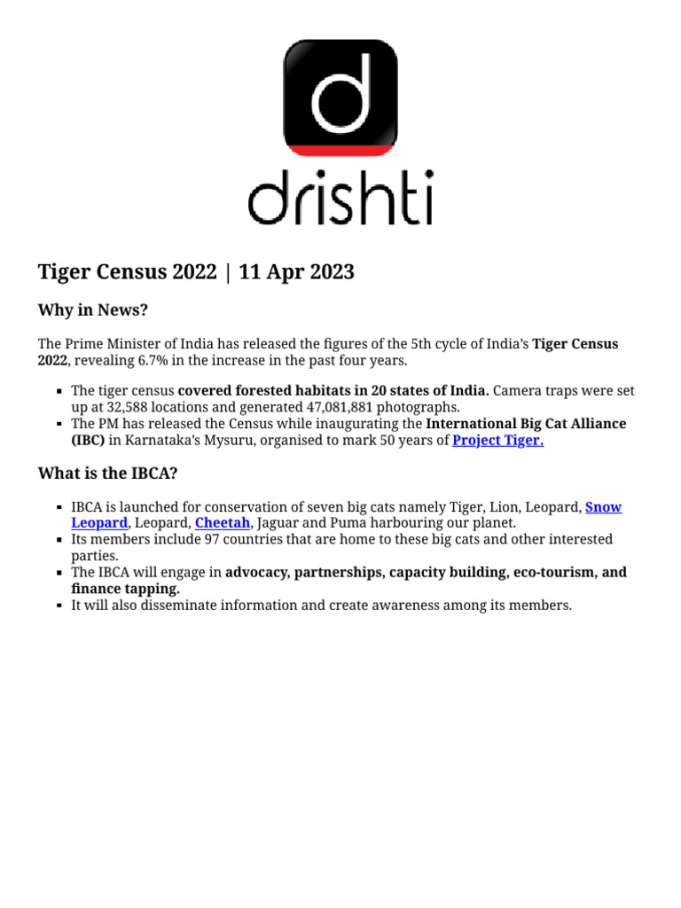 5th Tiger Census | PDF | Tiger | Conservation Biology