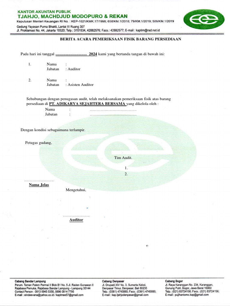 Pemeriksaan Fisik Barang PT ASB | PDF