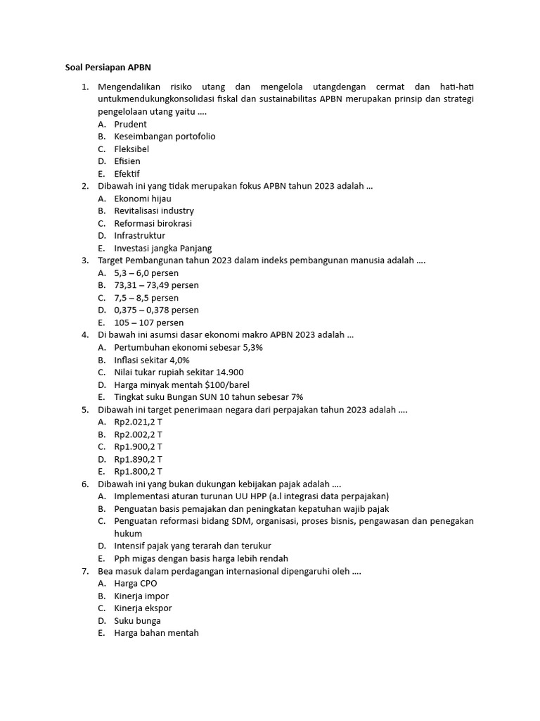 Soal Persiapan APBN | PDF | Ilmu Sosial