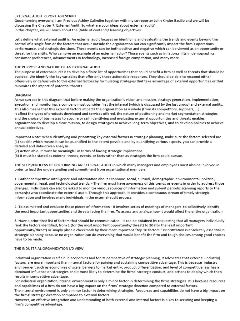 External Audit Report | PDF | Strategic Management | Competitive Advantage
