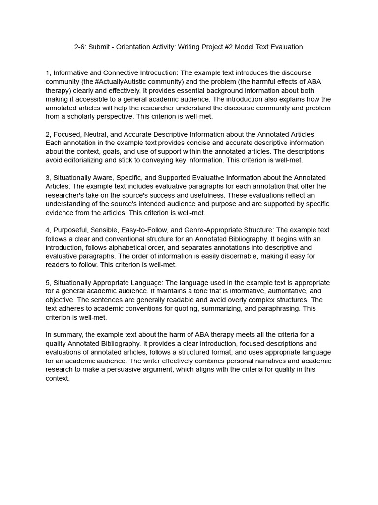 2-6 - Writing Project #2 Model Text Evaluation | PDF | Evaluation | Bibliography