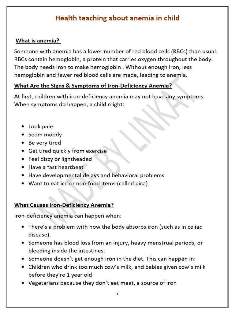 Health Teaching About Anemia in Child | PDF | Nutrition | Diet & Nutrition