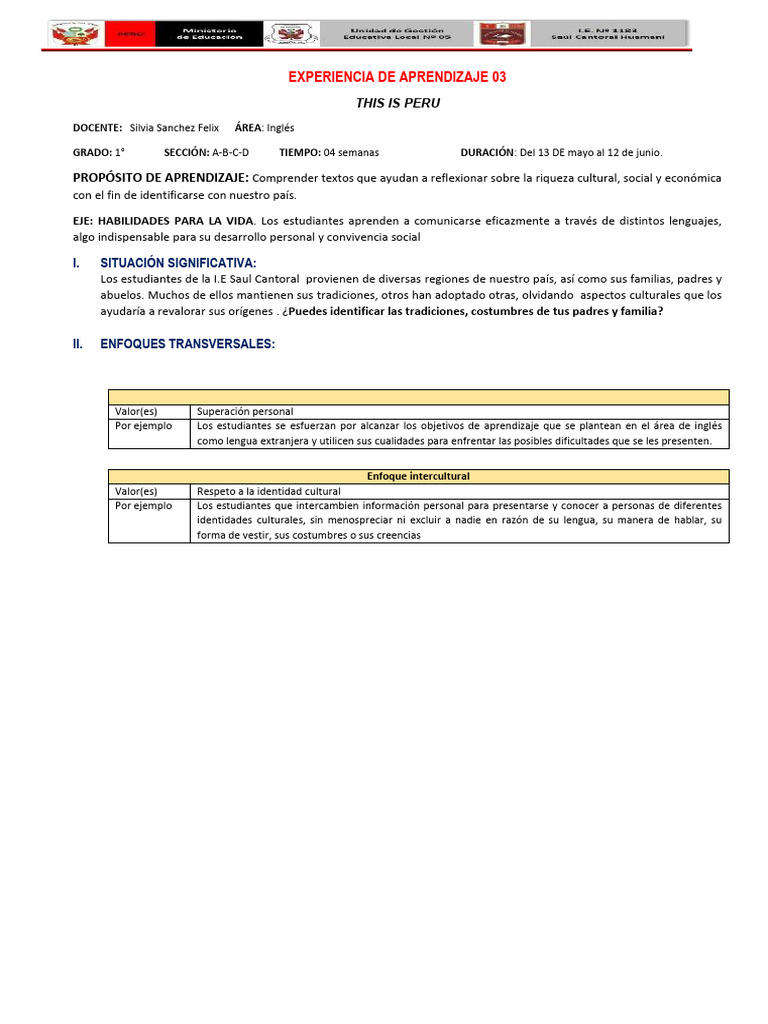 Experiencia De Aprendizaje 03 1 Sec Ing Pdf Aprendizaje Evaluación