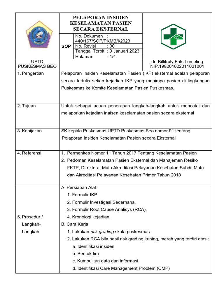 Prosedur Pelaporan Insiden Keselamatan Pasien | PDF