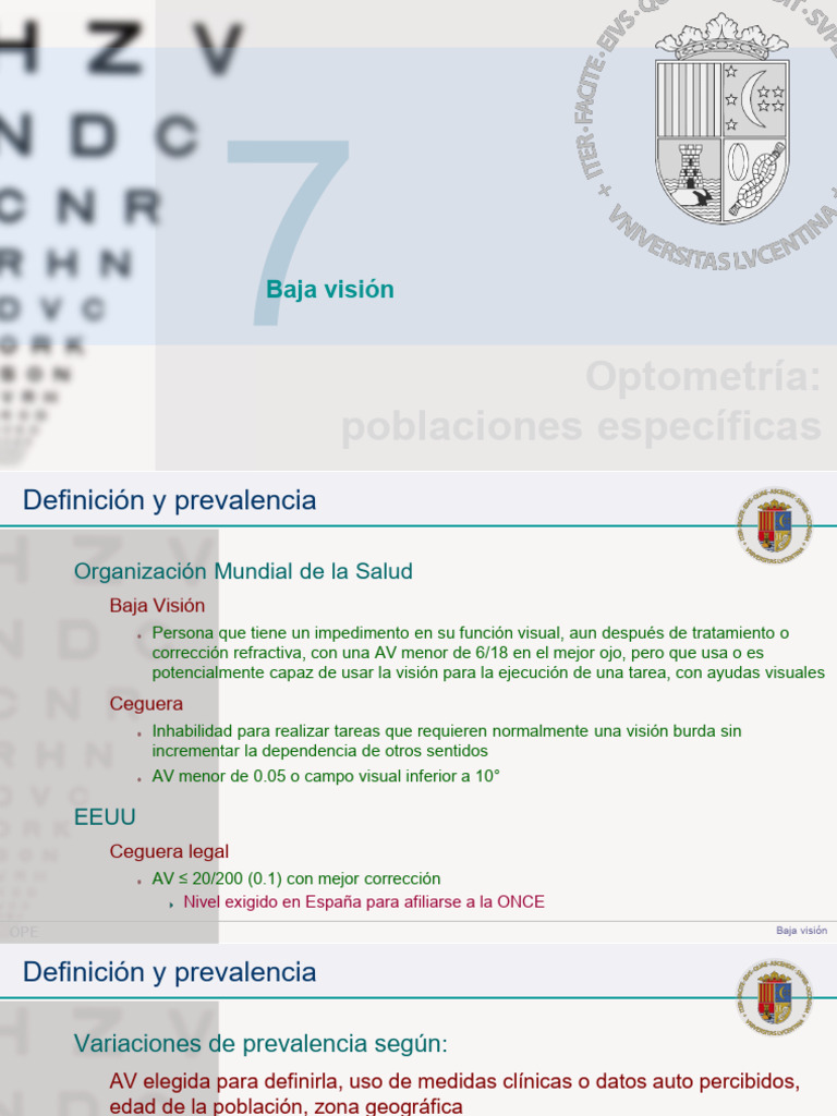 Definición y Prevalencia de Baja Visión | PDF | Óptica | Lentes