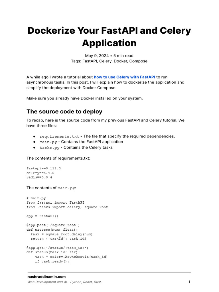 Dockerize Your FastAPI and Celery Application | PDF | Application ...