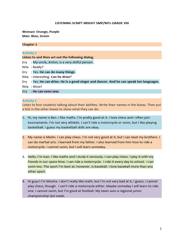 Listening Script Bright Viii KM Final | Download Free PDF | Grammatical ...