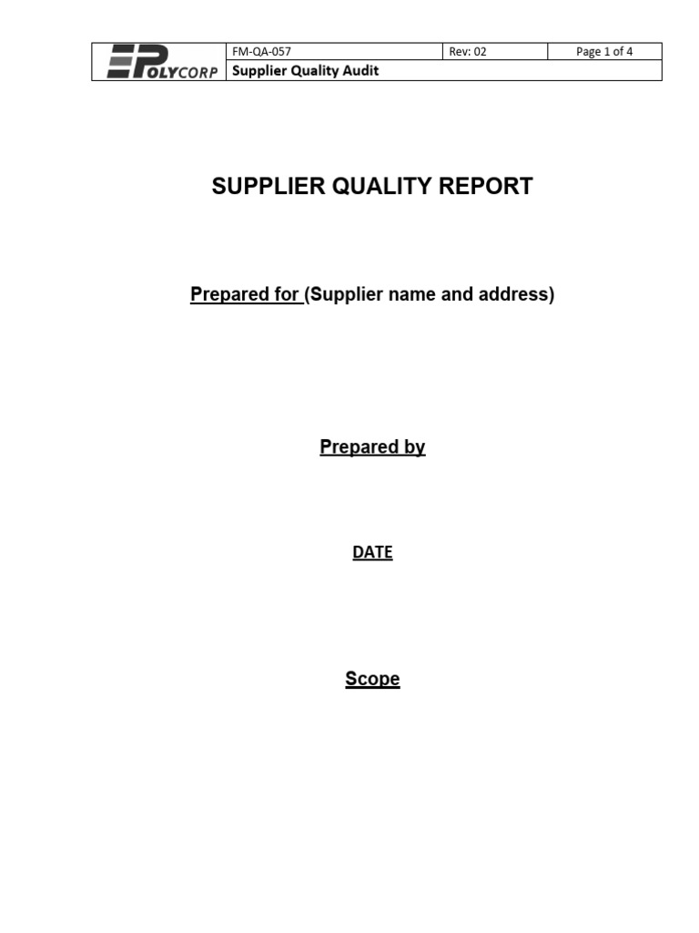 FM-QA-057 - Supplier Audit | PDF | Specification (Technical Standard) | Quality Management System