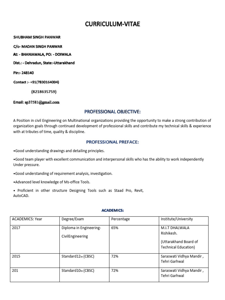 CV Shubham (1) | PDF | Engineering