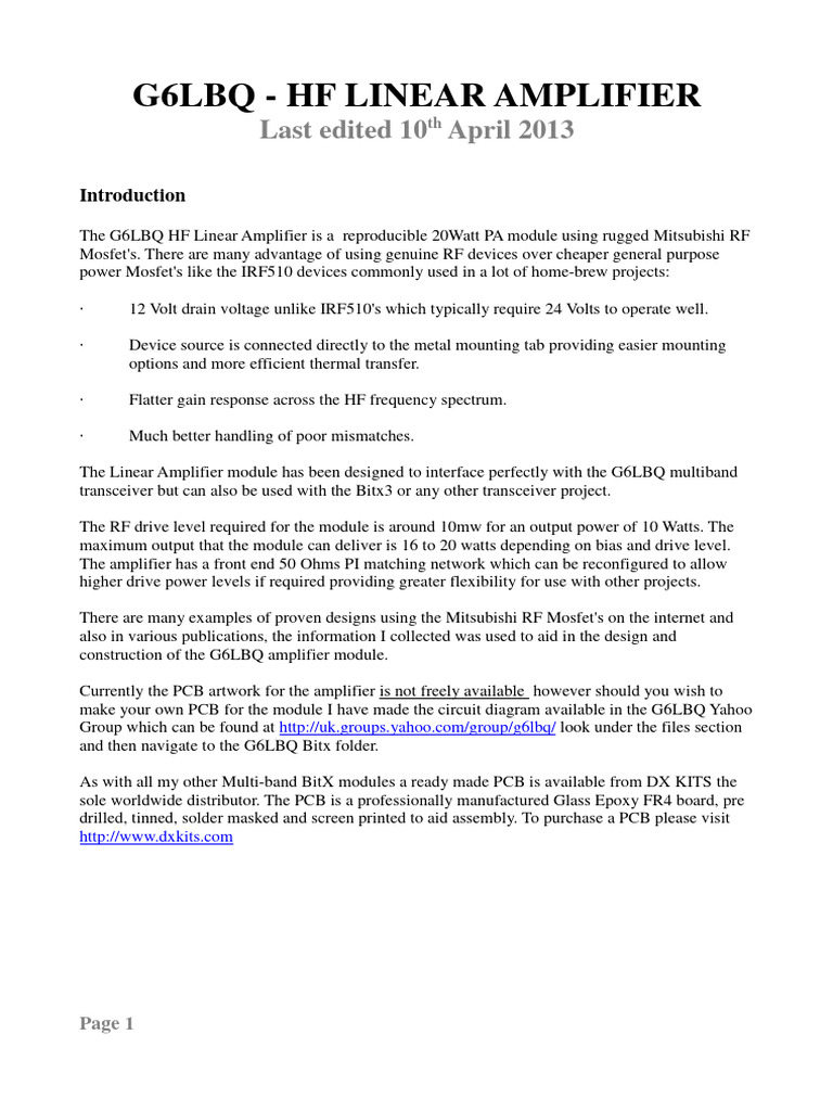 MK2 HF Linear Manual | PDF | Amplifier | Coaxial Cable