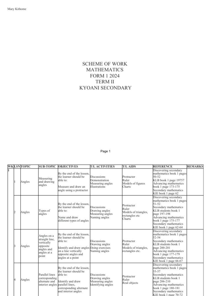 Mathematics - Form 1 - Term-II | PDF | Mathematics | Triangle