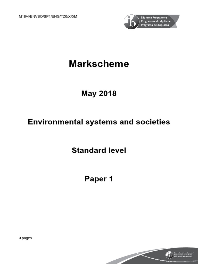 Environmental Systems and Societies Paper 1 SL Markscheme | PDF | Habitat Destruction | Soil