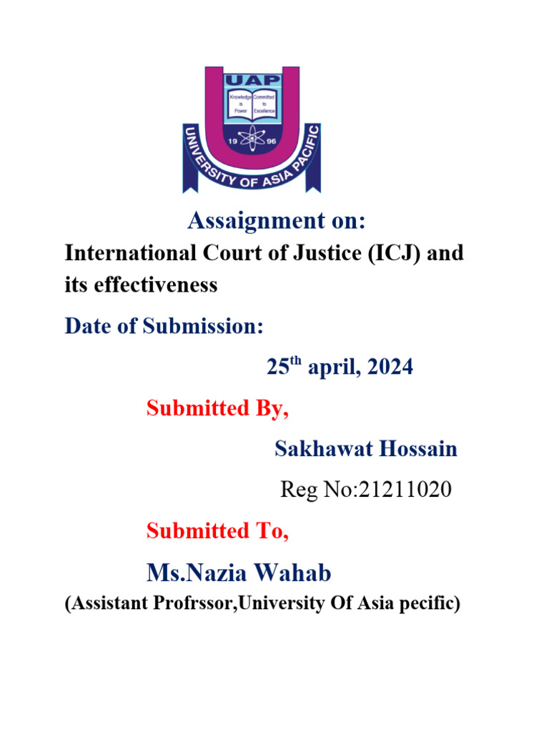 Assaignment On:: International Court of Justice (ICJ) and Its ...
